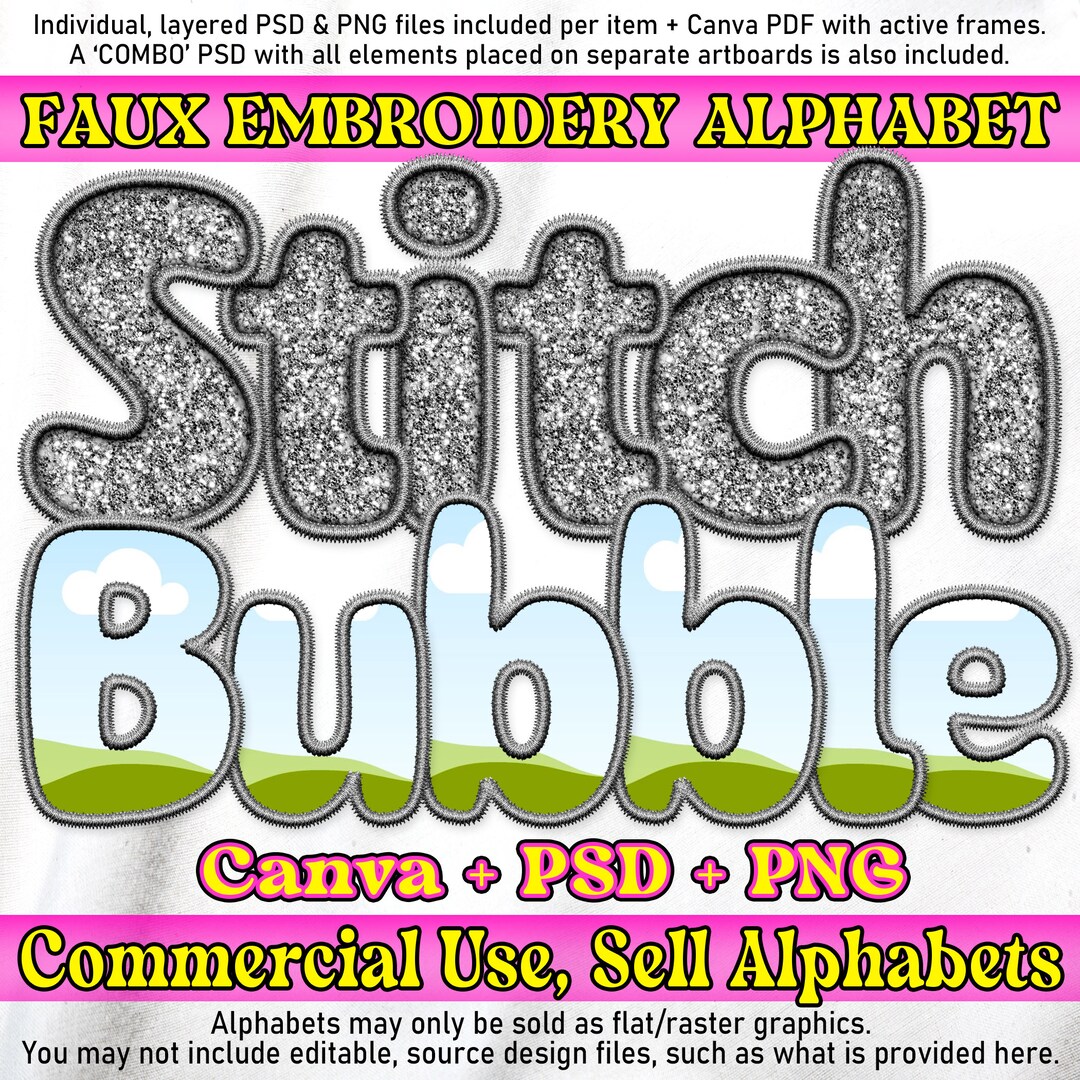 Stitch Bubble Faux Embroidery Alphabet Commercial Use Create - Etsy