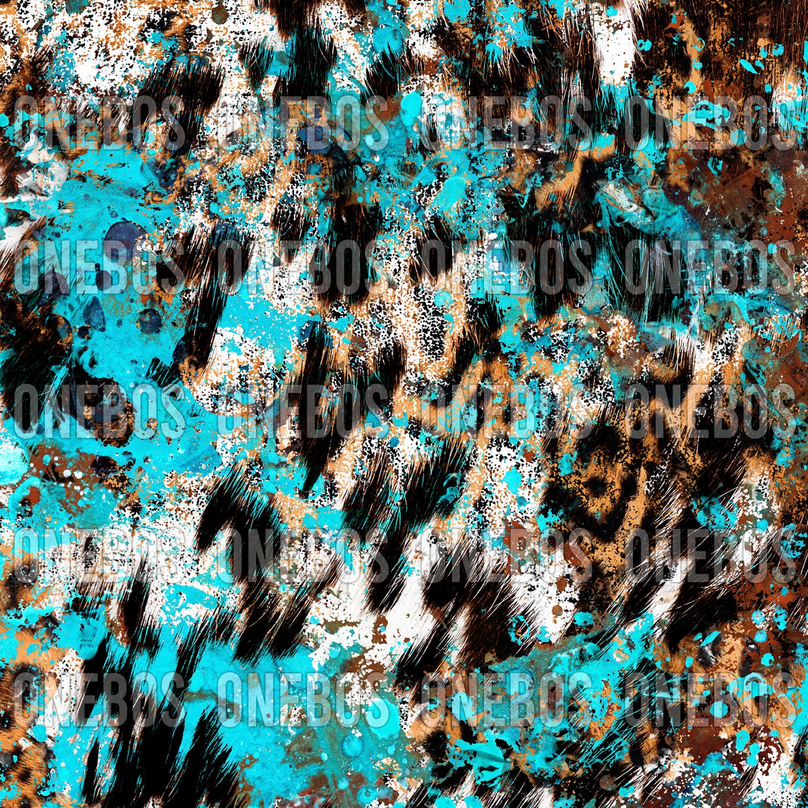 Cowhide Teal Leopard Background Western Cow and Turquoise - Etsy