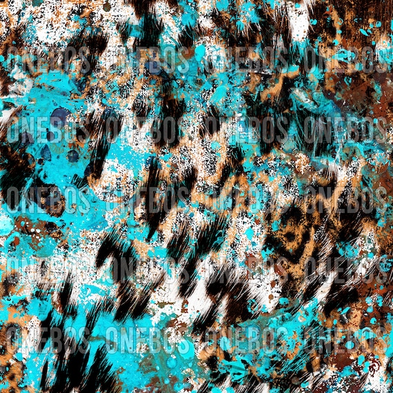 Cowhide Teal Leopard Background Western Cow and Turquoise | Etsy