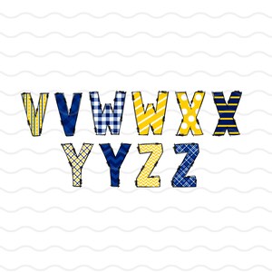 Doodle Alphabet in Navy Blue, Yellow Gold, 2 Sets of Letters With ...