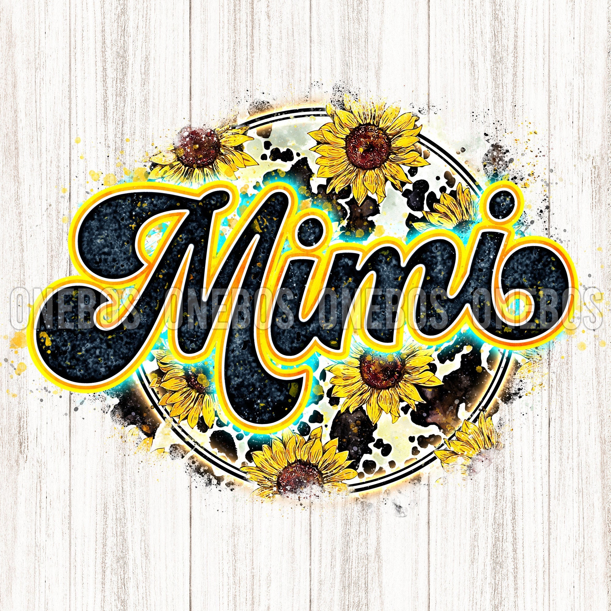 Digital Mimi PNG With Cow Sunflower Print Retro Letters - Etsy