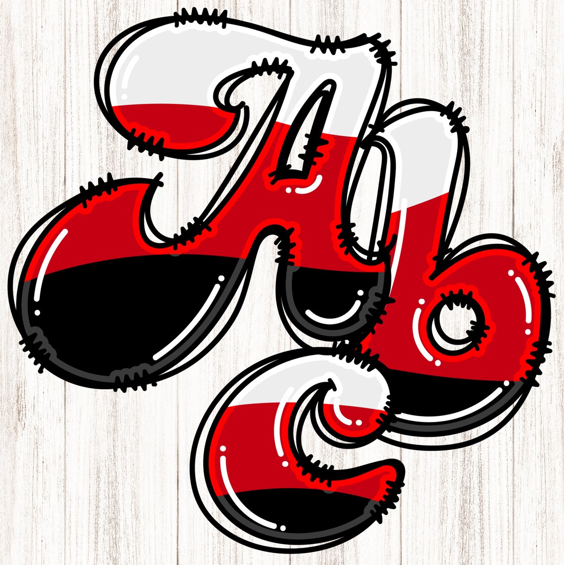 Doodle Retro Alphabet - Cute Wavy Stripes, Red Black White Pattern Fill ...
