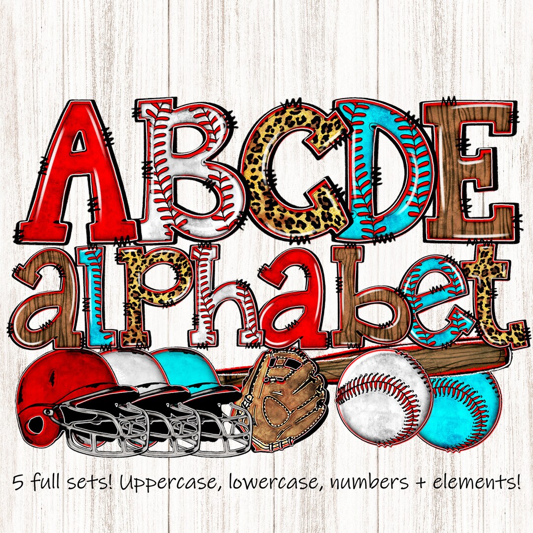 Baseball Alphabet 5 Pack Bundle PNG, Sublimation Doodle Letters Mix ...