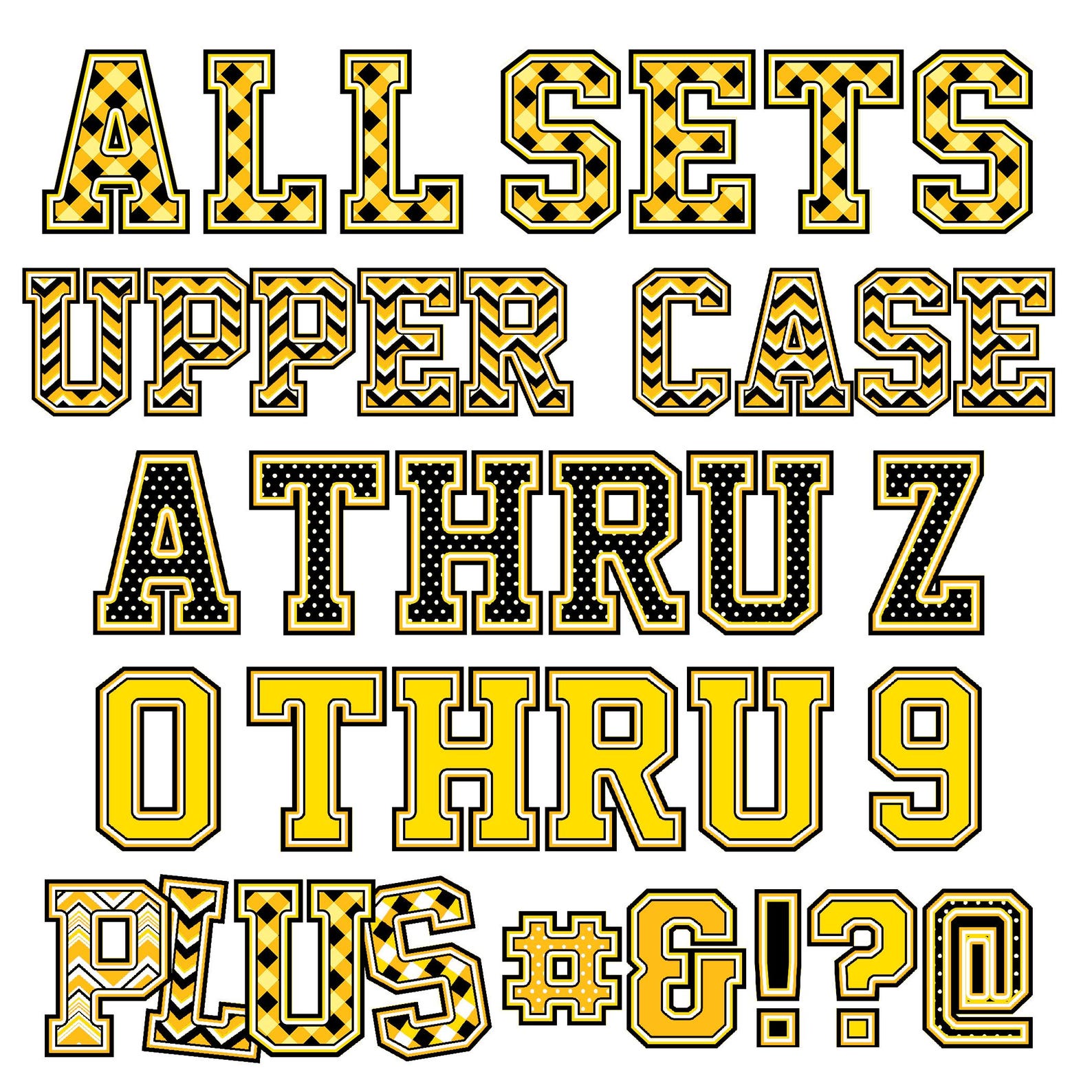 Preppy Pattern Alphabet Letters PNG Bundle | 9 Sets A-Z Numbers Symbols ...