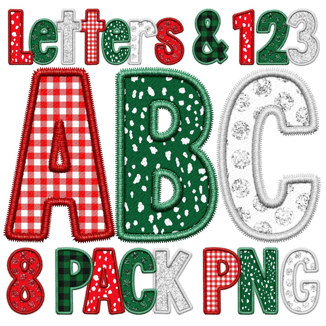 Christmas Alphabet PNG, Christmas Faux Embroidery Letters, Holiday ...