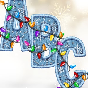 Christmas Lights, Snowflake PNG Alphabet, Faux Embroidery Classic ...