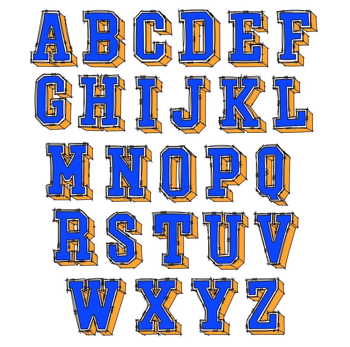 Digital Letters PNG Varsity Blue & Yellow Alphabet and - Etsy