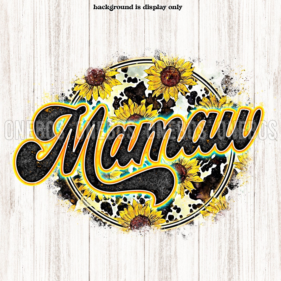 Digital MAMAW PNG With Cow Sunflower Print | Retro Letters Watercolor ...