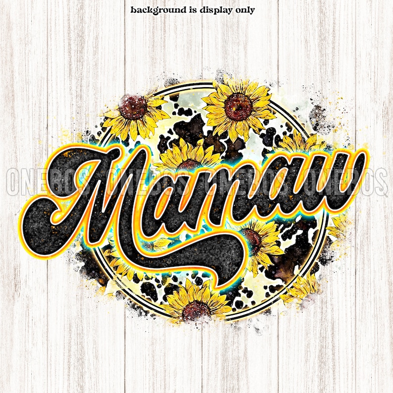 Digital MAMAW PNG With Cow Sunflower Print | Retro Letters Watercolor ...