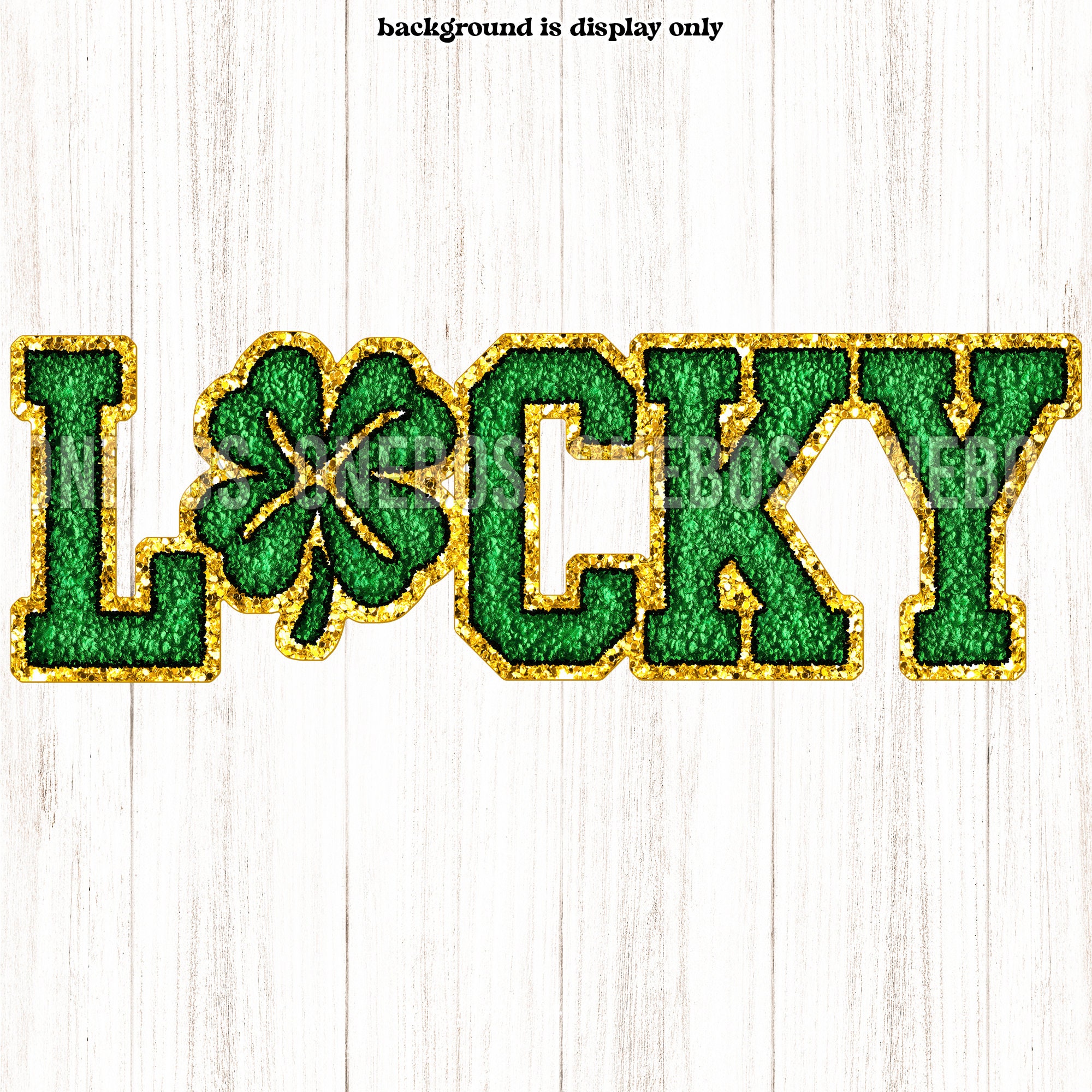 Lucky PNG DIGITAL Download Faux Chenille Green Varsity Gold - Etsy