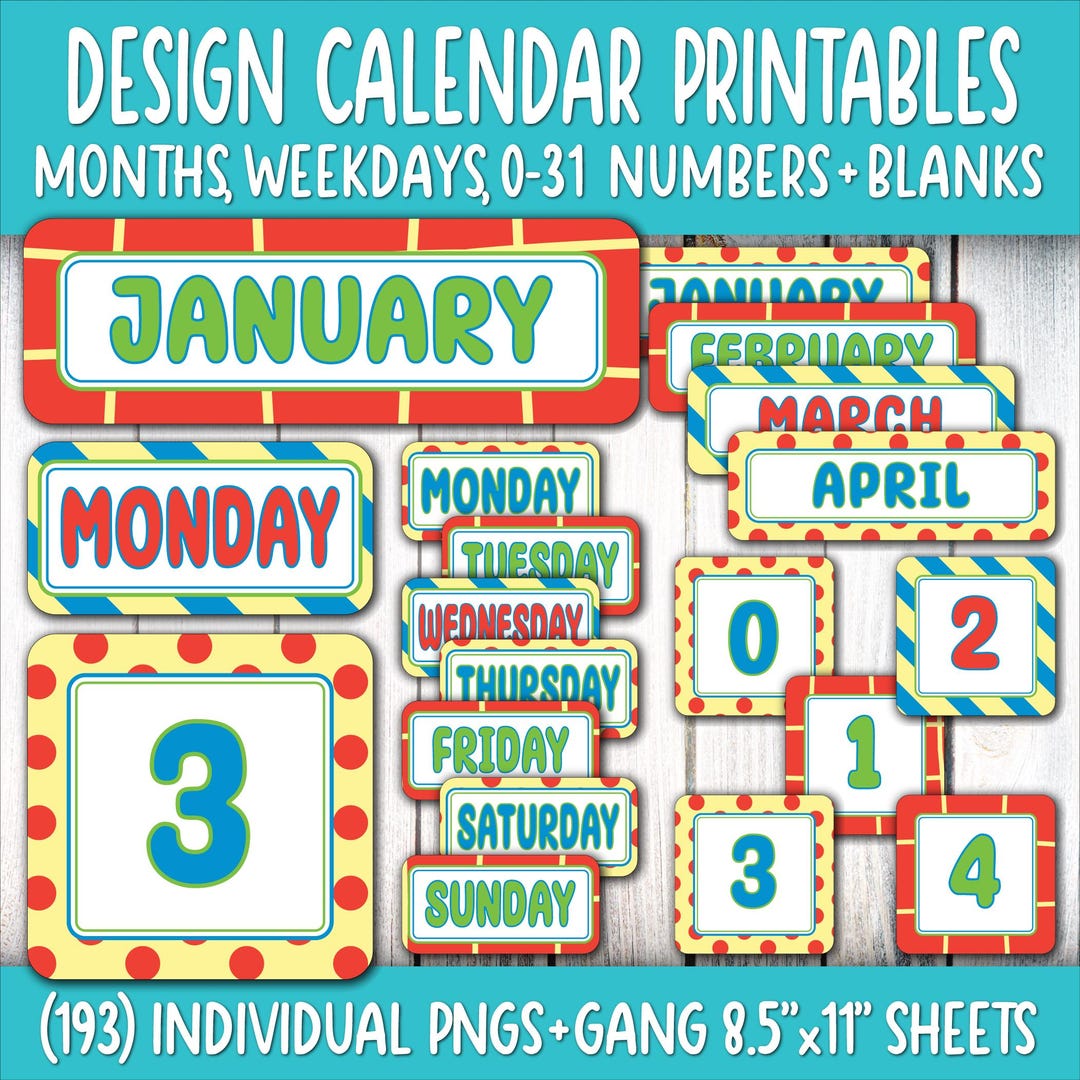 Wall Calendar - Standard - for Teachers | Hand Drawn Grid, Stripes ...