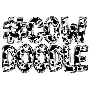 Cow Doodle Alpha PNG, VS3 Uppercase, Lowercase, Black & White Cow Print ...