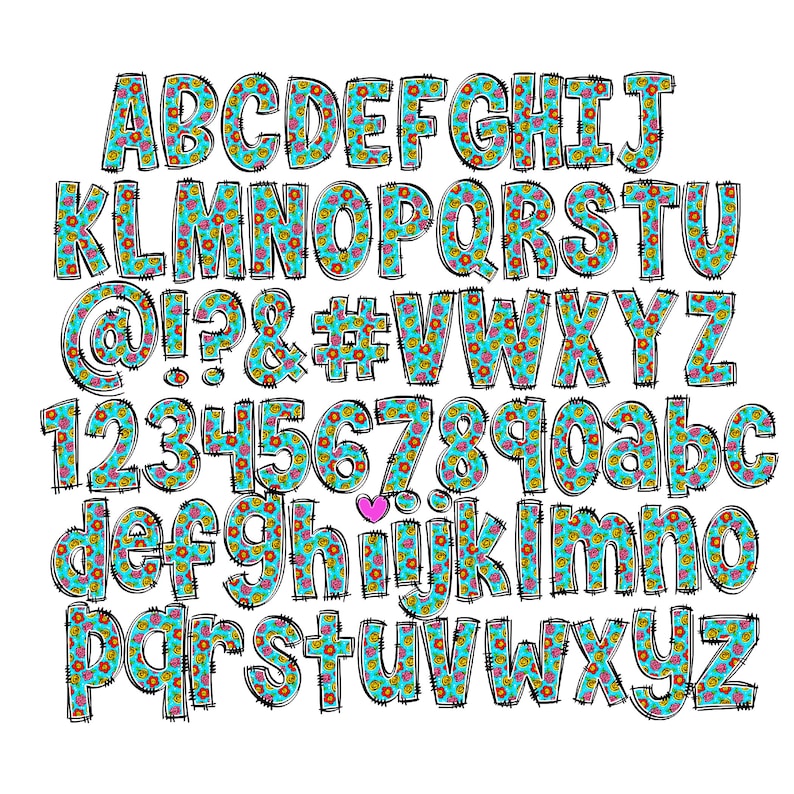 Back to School PNG Alphabet Bundle, 8 Sets, Floral Apple Pencil Note ...