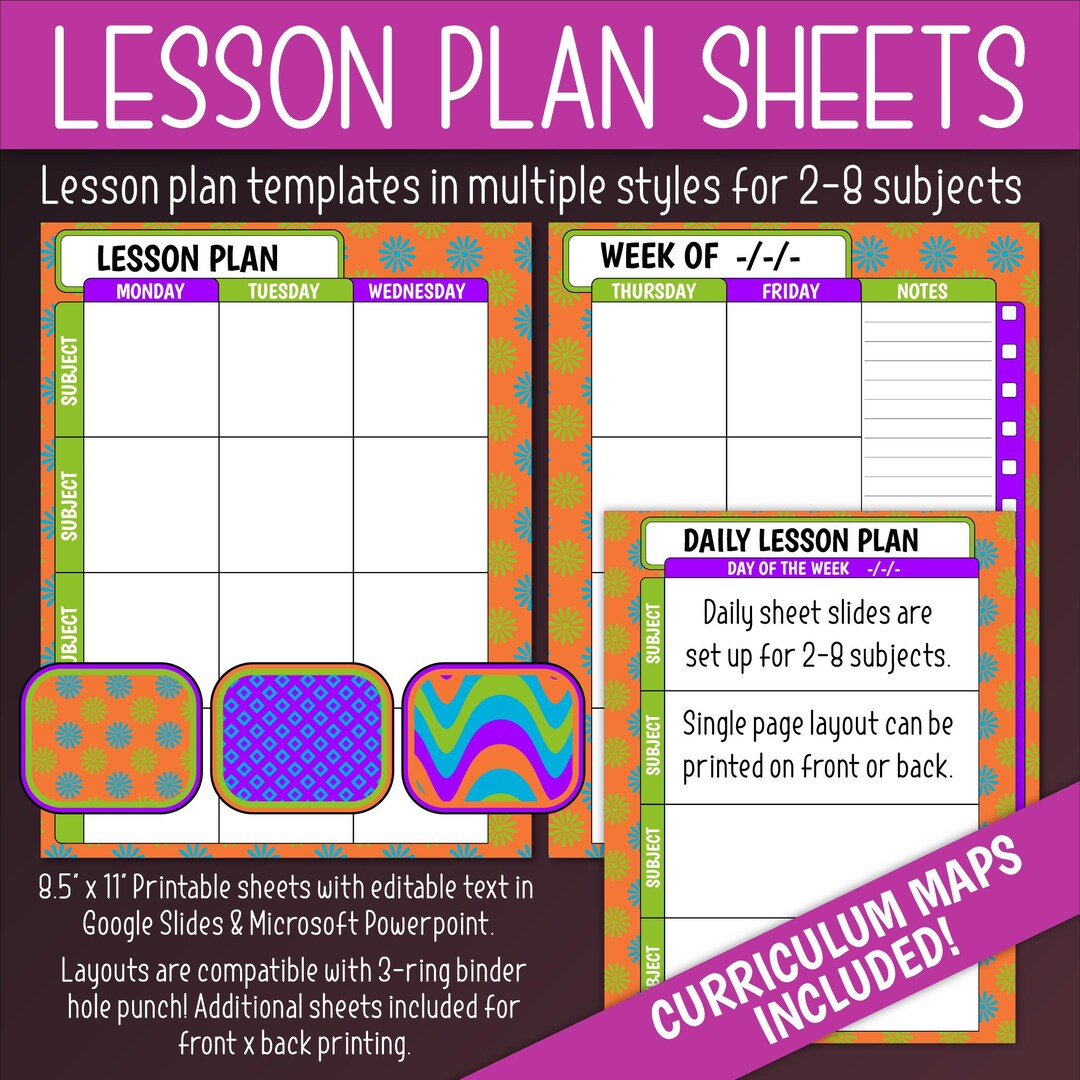Lesson Plan Sheets & Curriculum Maps (editable) | Floral, Diamonds ...