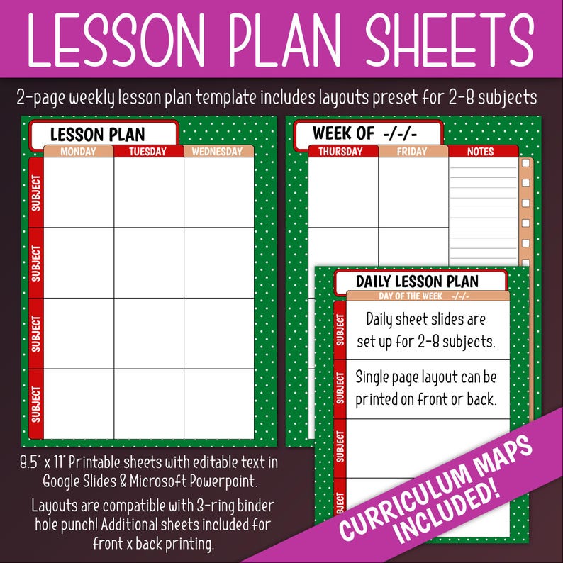 Lesson Plan Sheets & Curriculum Maps (editable) | Polkadots, Mini Dot ...