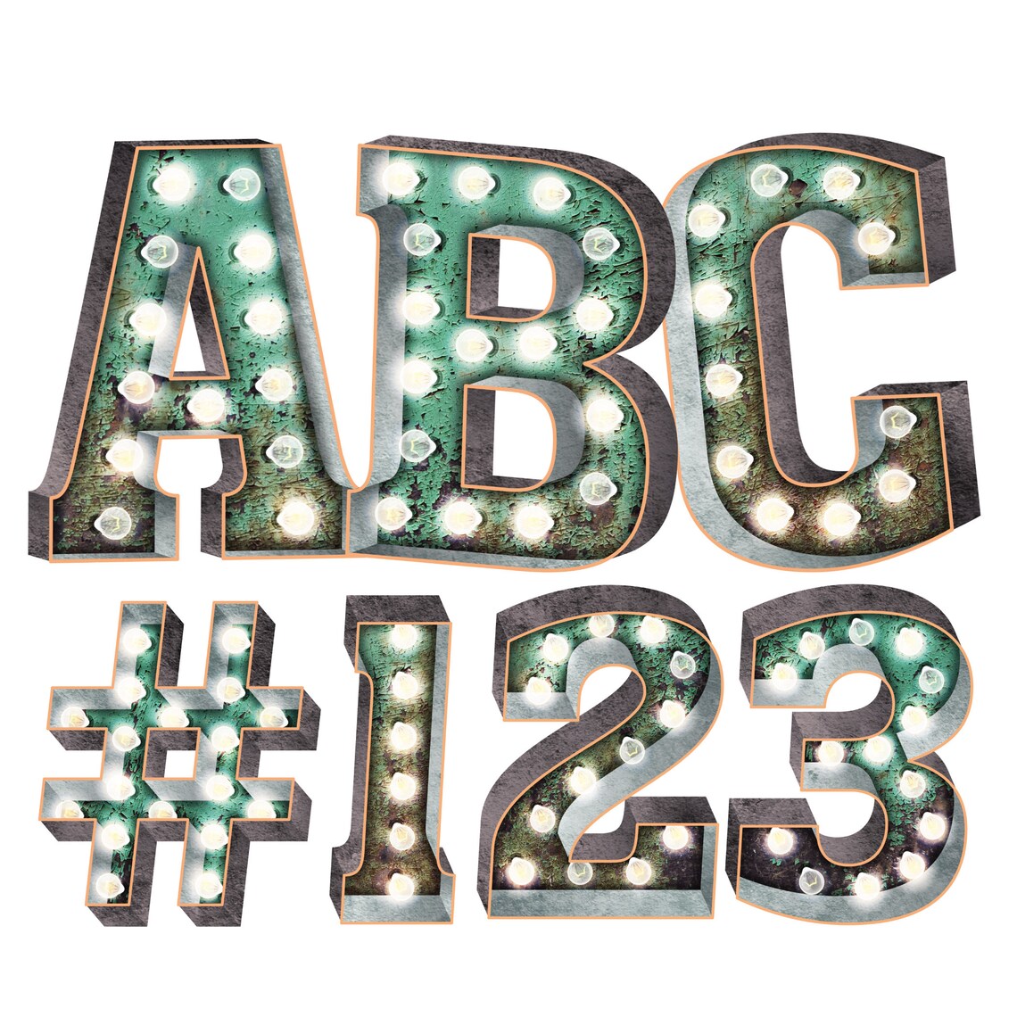 Digital Download | Faux Rustic Tin Roof Marquee Letters & Numbers | PNG ...