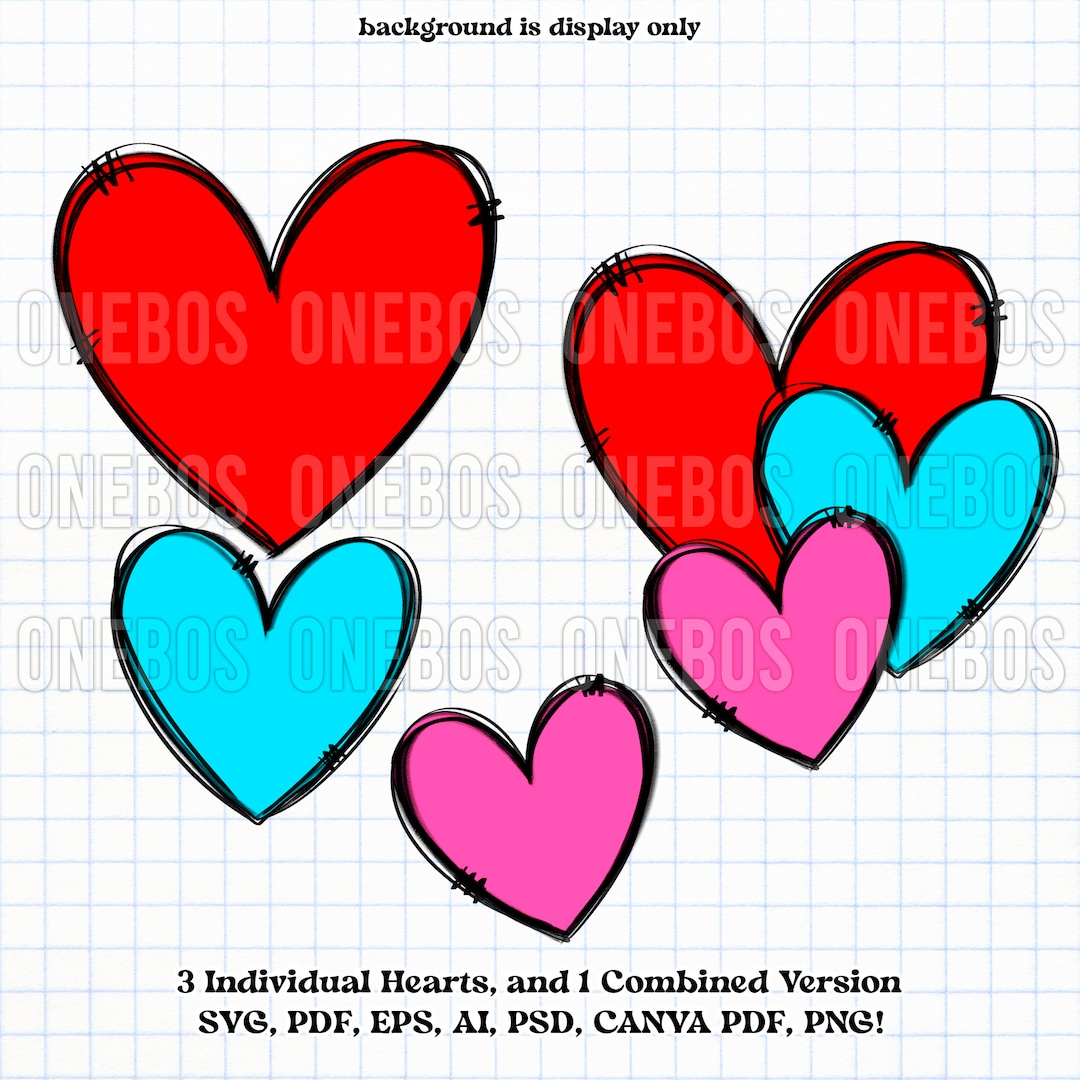 Doodle Heart PNG, Hand Drawn Heart Trio in Svg, Eps, Ai, Pdf, & PSD ...