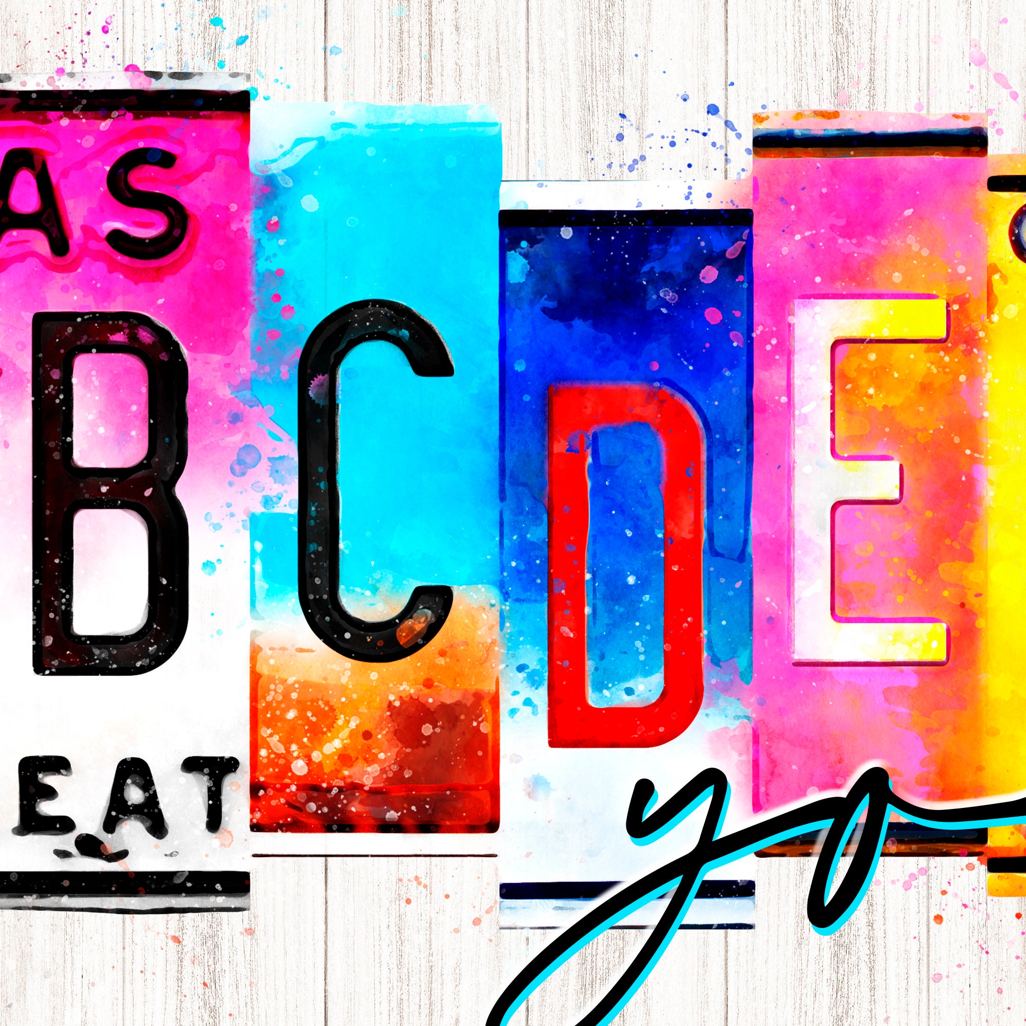 ABCDEF You PNG Digital Word Design Watercolor Grunge | Etsy