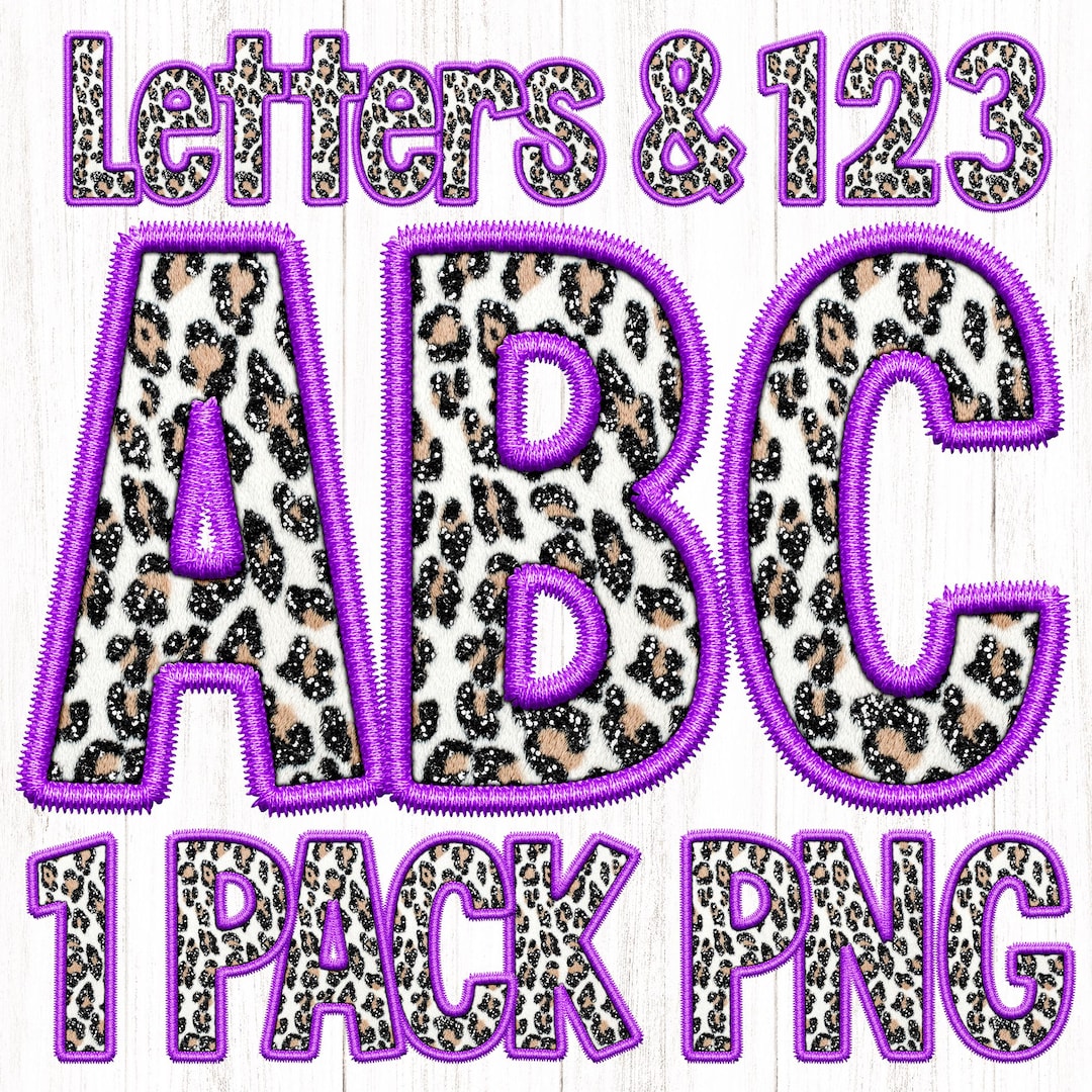 Leopard Alphabet PNG | Faux Embroidery Purple Stitch Alpha, Black ...