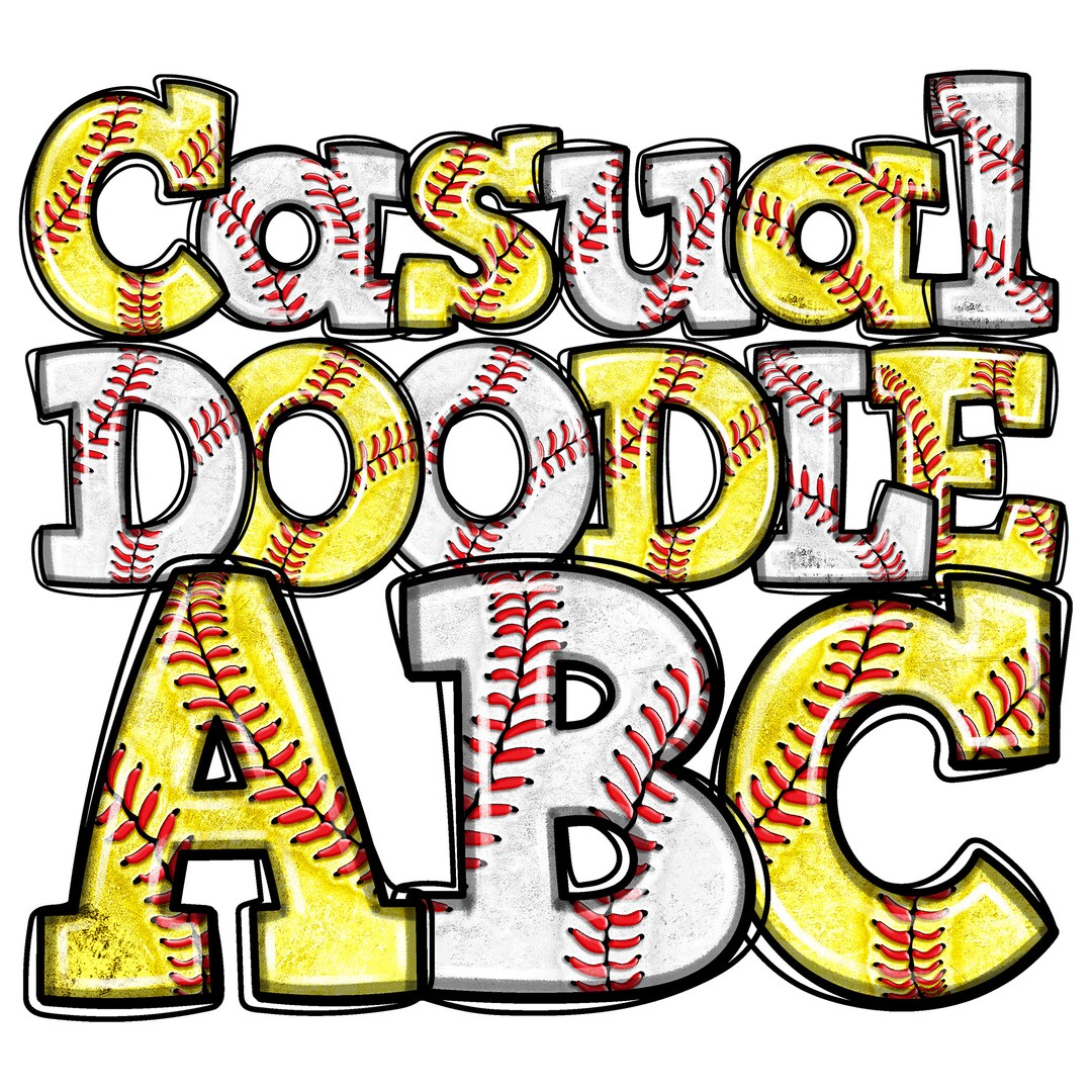 Baseball Softball Doodle Alphabet PNG, Digital Download, Casual Hand ...
