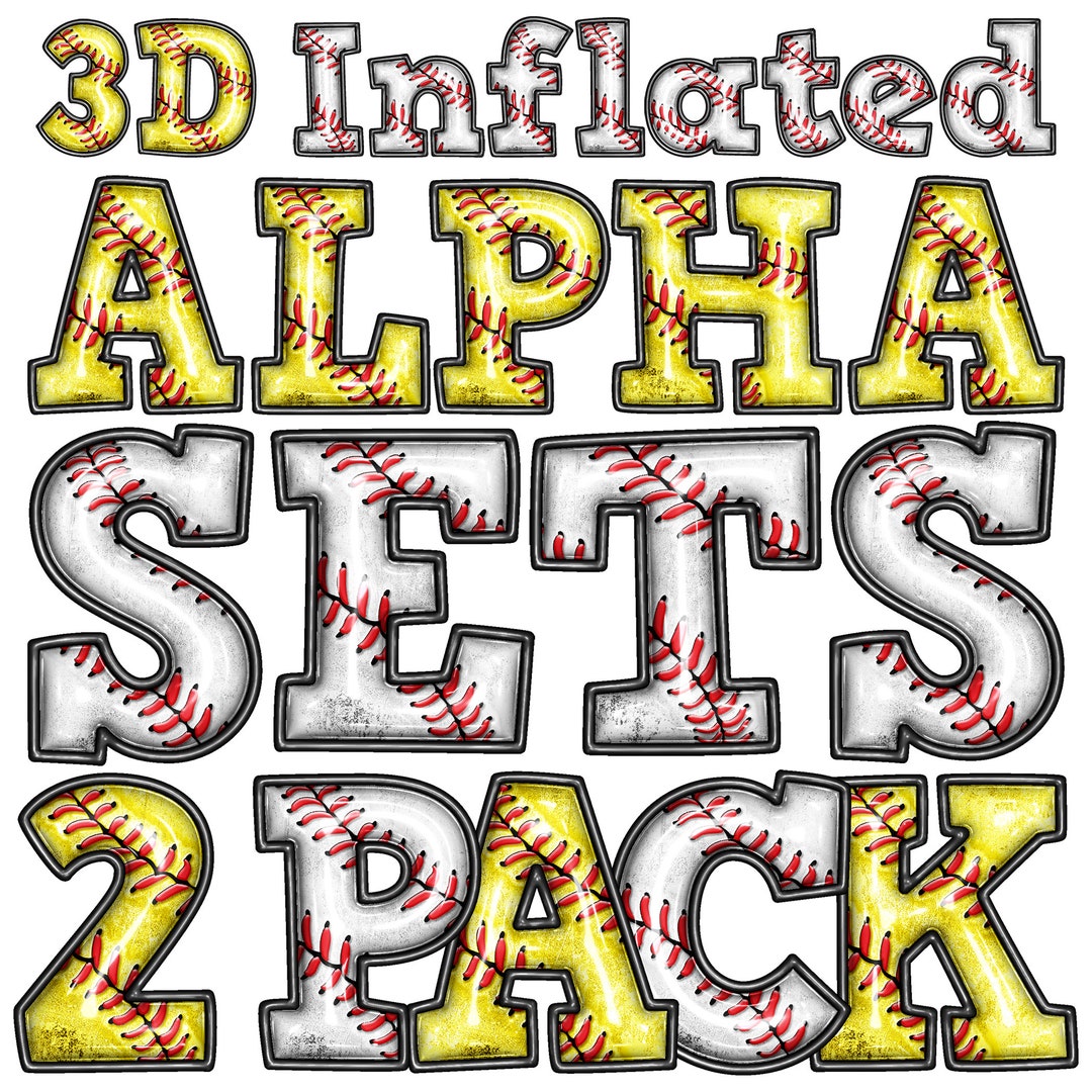 Inflated Softball Baseball Alphabets PNG Bundle, 2 Pack of 3D Puff ...