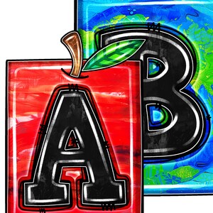 5 Boxy School Doodle Alphabet PNG, Digital Download, Casual Hand Drawn ...