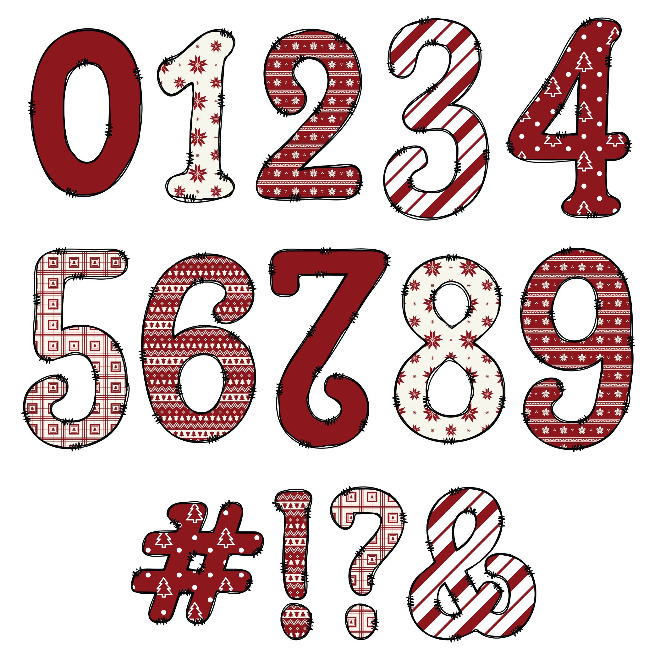 Digital Download Doodle Christmas Red and White Multi | Etsy