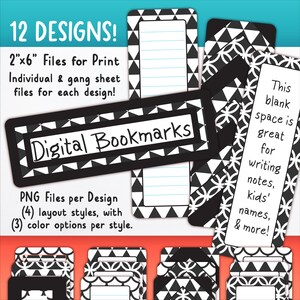 Digital Bookmarks (printable), Clipart Bundle Set of 12 | Lined & Blank ...