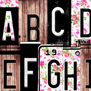 Digital Download | License Plate Alphabet Bundle | Floral, Wood, Black ...