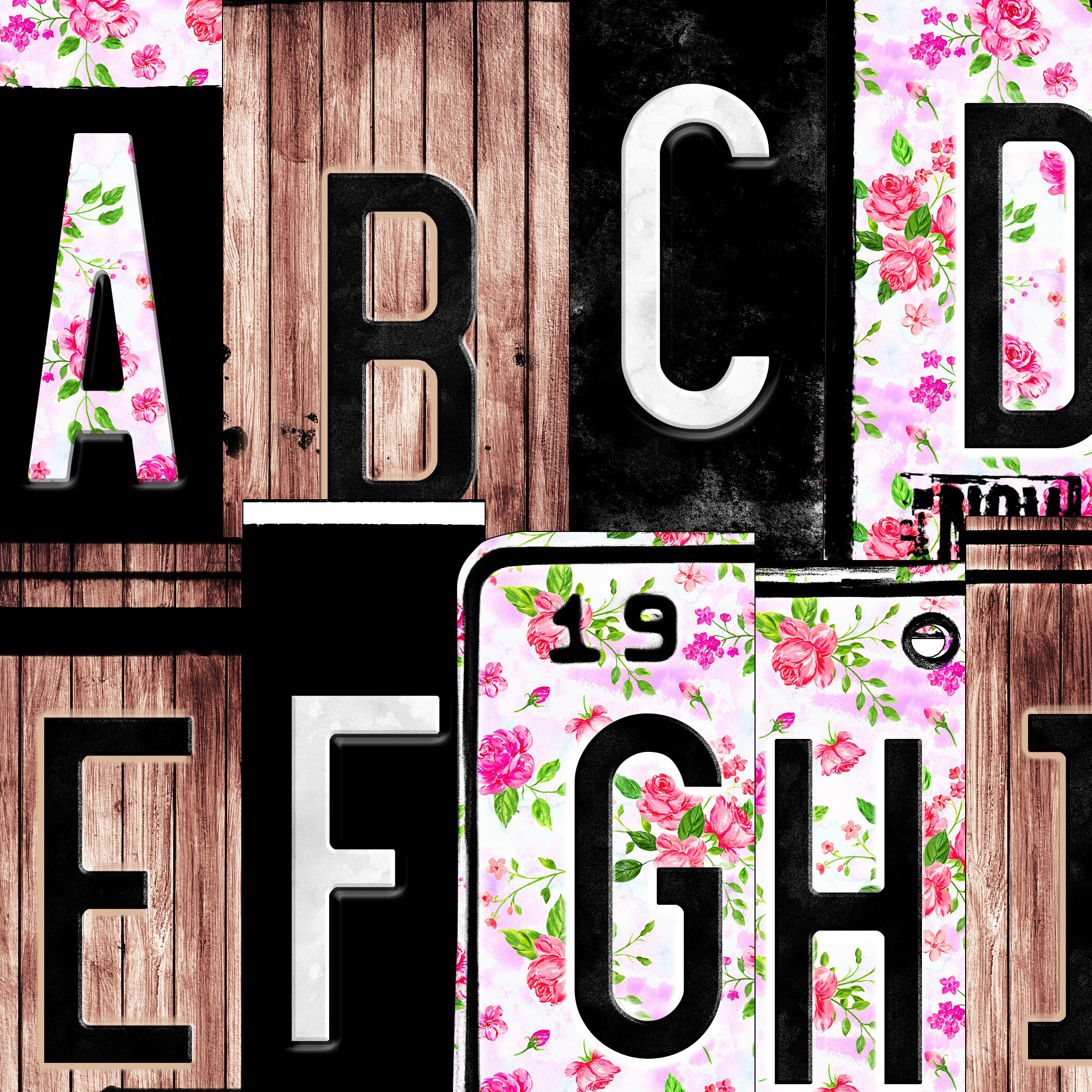 Digital Download License Plate Alphabet Bundle Floral | Etsy
