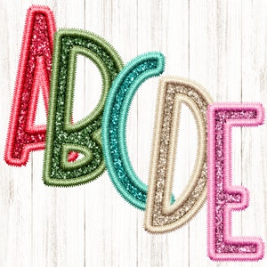 Faux Embroidery Glitter PNG Alphabets, 5 Pack, Skinny Thin Boho Letters ...