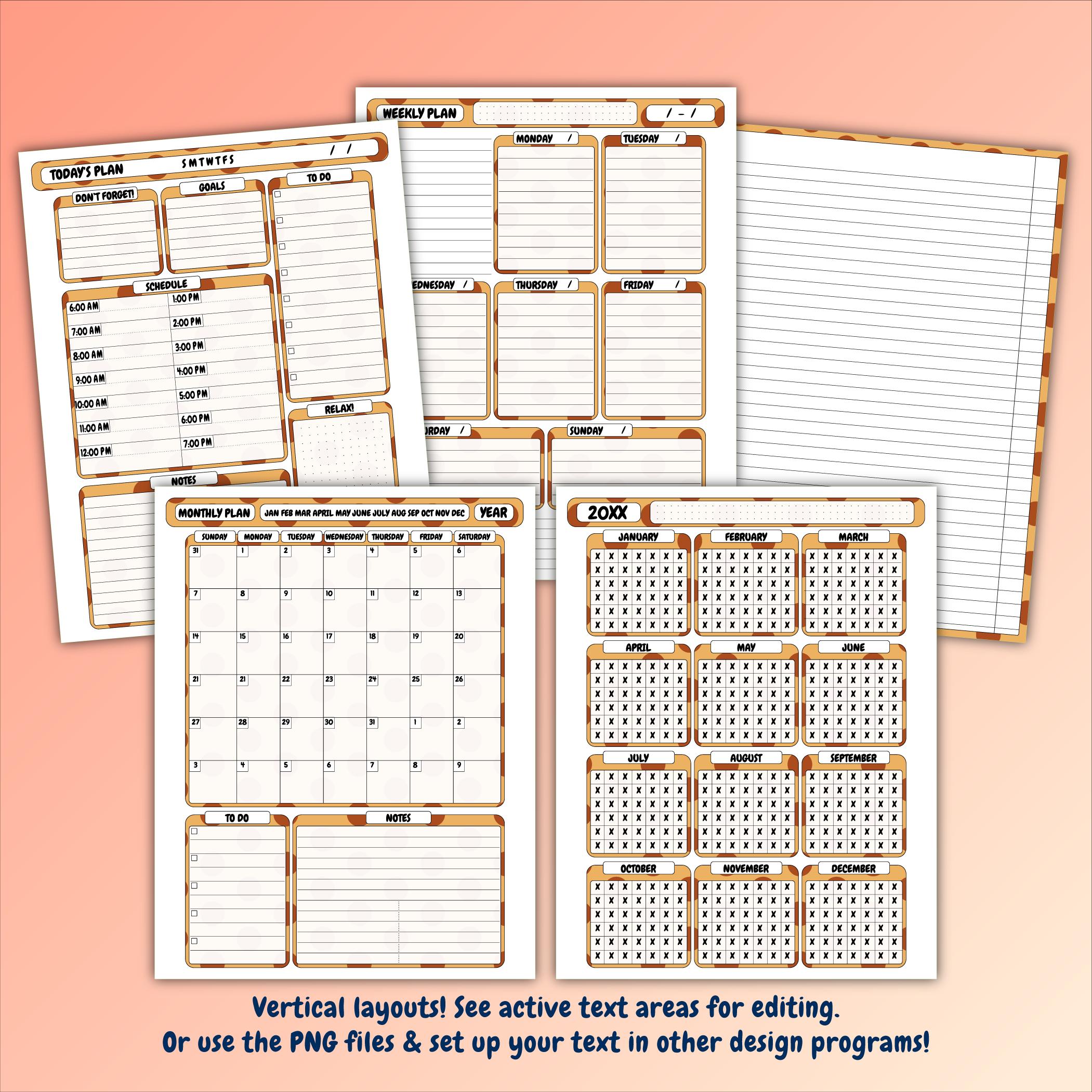Calendar Pack - Editable Daily | Weekly | Monthly | Yearly | Polka Dots ...