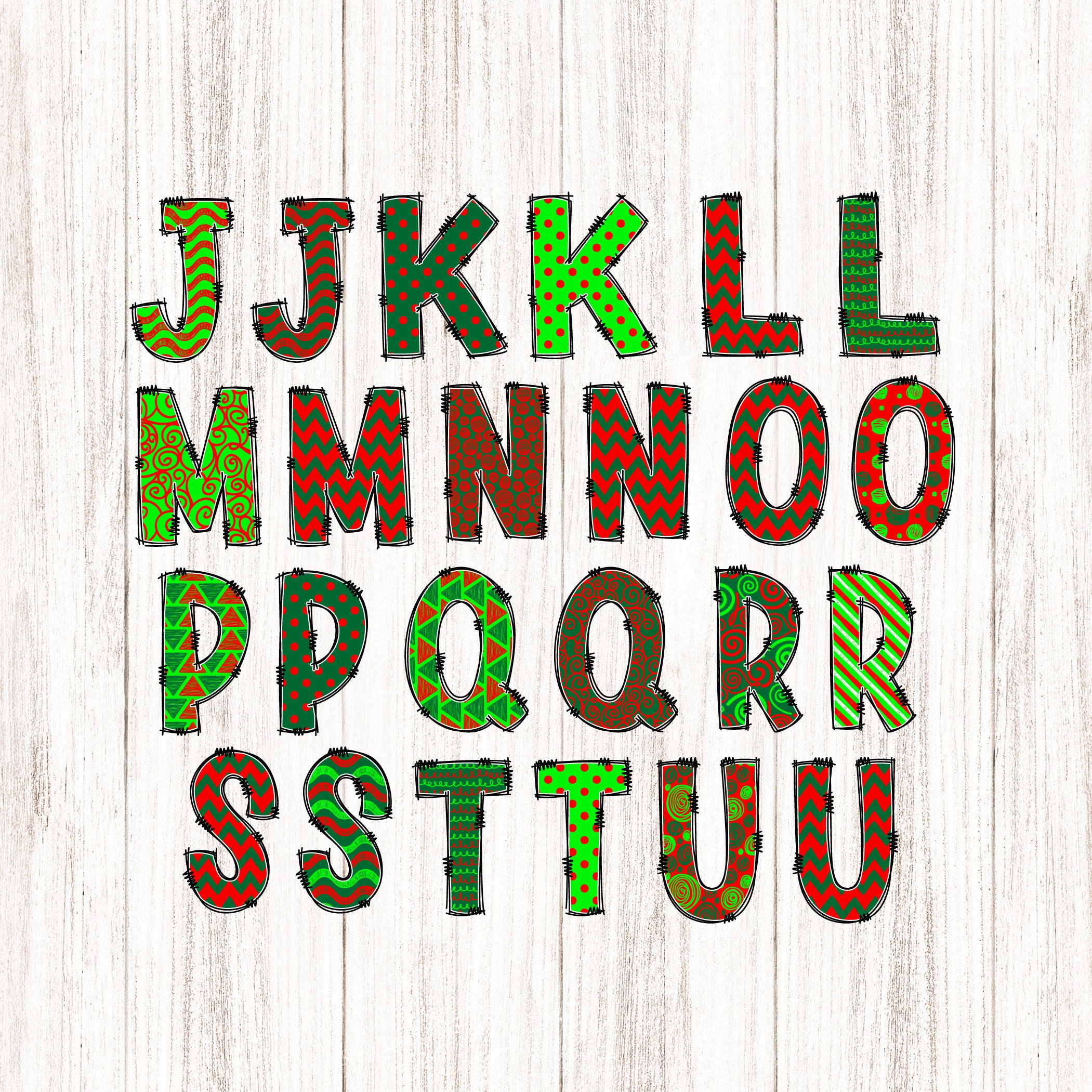 Christmas Doodle PNG Alphabet 2 Full Alphabets and Number - Etsy