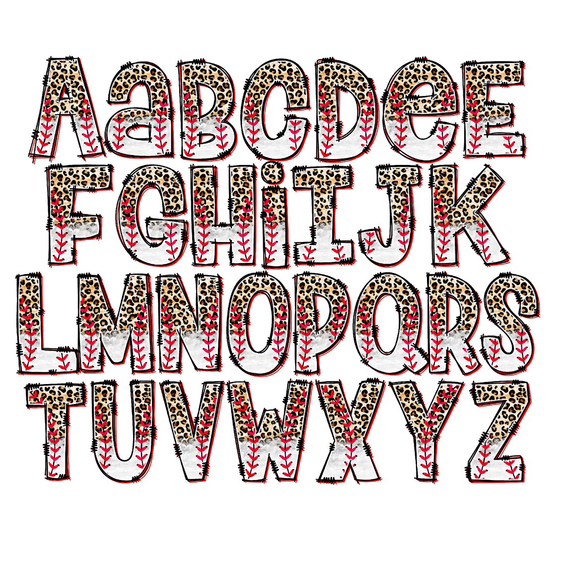 Baseball Letters PNG With Leopard and Baseball Stitching - Etsy