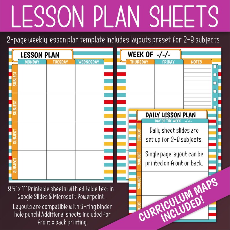 Lesson Plan Sheets & Curriculum Maps (editable) | Teacher Planner ...