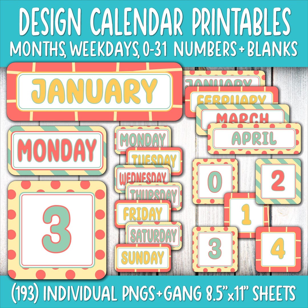 Wall Calendar - Standard - for Teachers | Hand Drawn Grid, Stripes ...