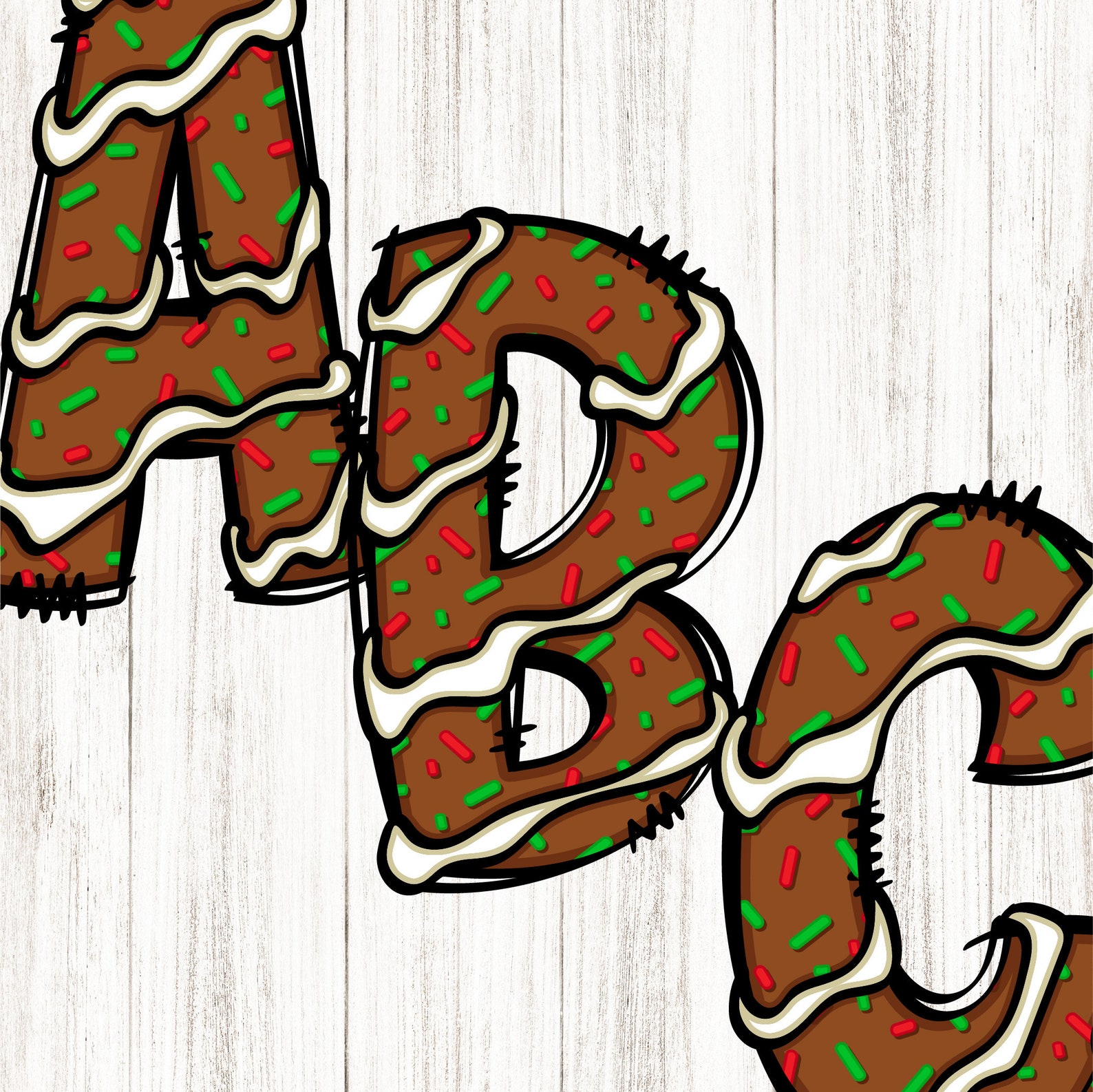 Tree Cake Alphabet PNG Bundle, Set of 3, White Brown Green Doodle ...