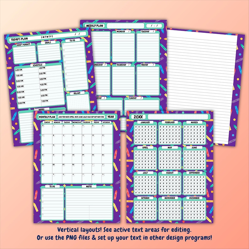 Calendar Pack - Editable Daily | Weekly | Monthly | Yearly | Crayons ...