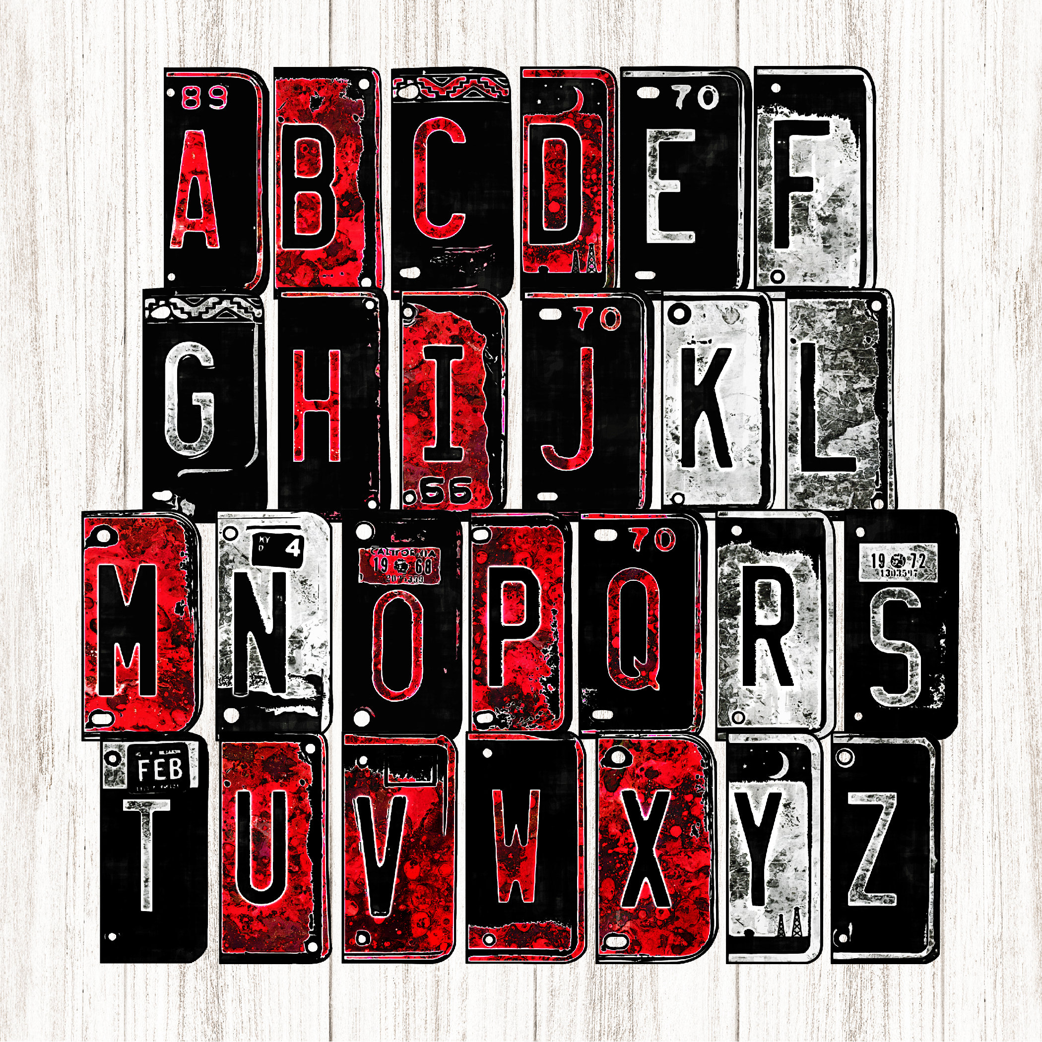 Red License Plate Alphabet Mix Match Letters Grunge & - Etsy