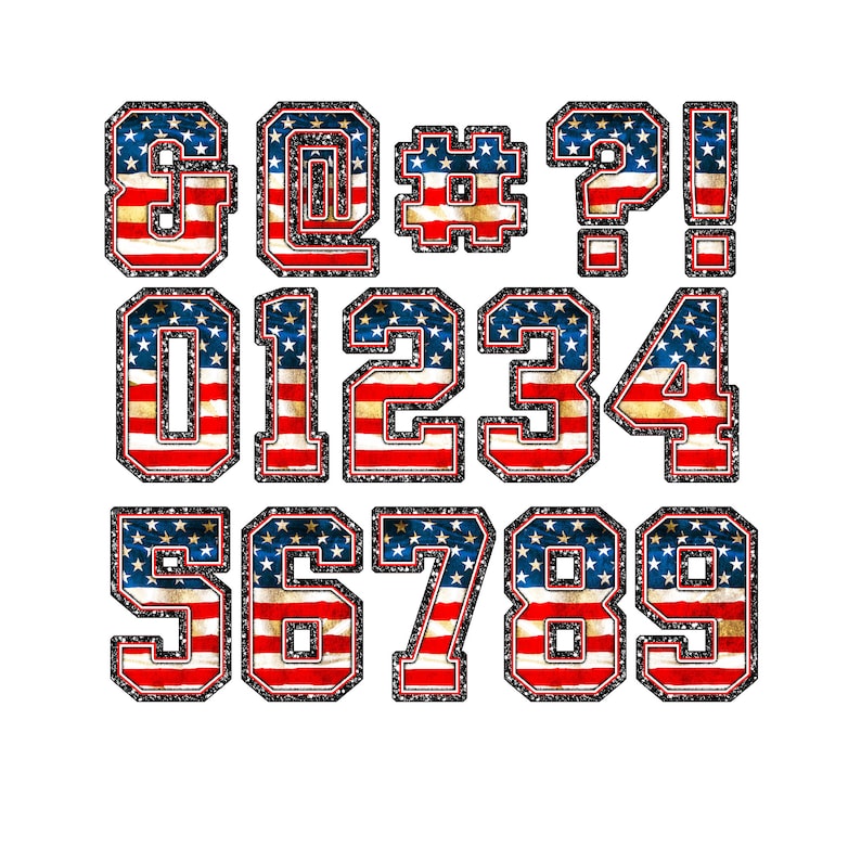 American Flag Pattern Fill Letters and Numbers Black Glitter - Etsy