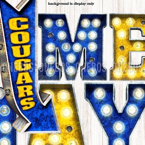 GAME DAY PNG, Cougars Mascot Marquee Letters, Royal Blue & Gold, Retro ...