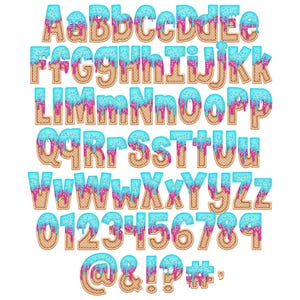 Ice-cream Cone Alphabet PNG, Faux Embroidery Drip Letters, Pink & Blue ...
