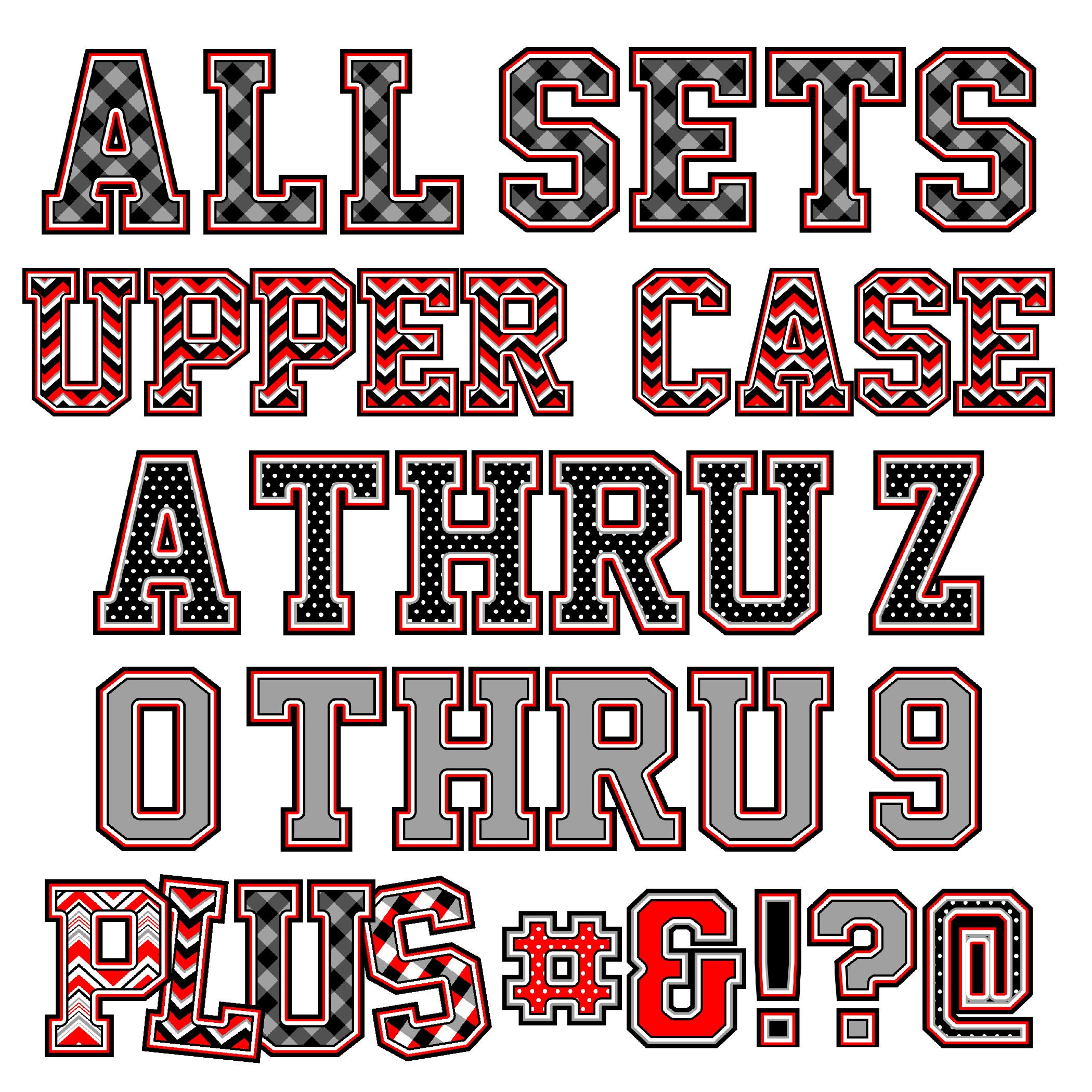 Preppy Alphabet PNG Bundle 9 Sets of Letters Numbers | Etsy