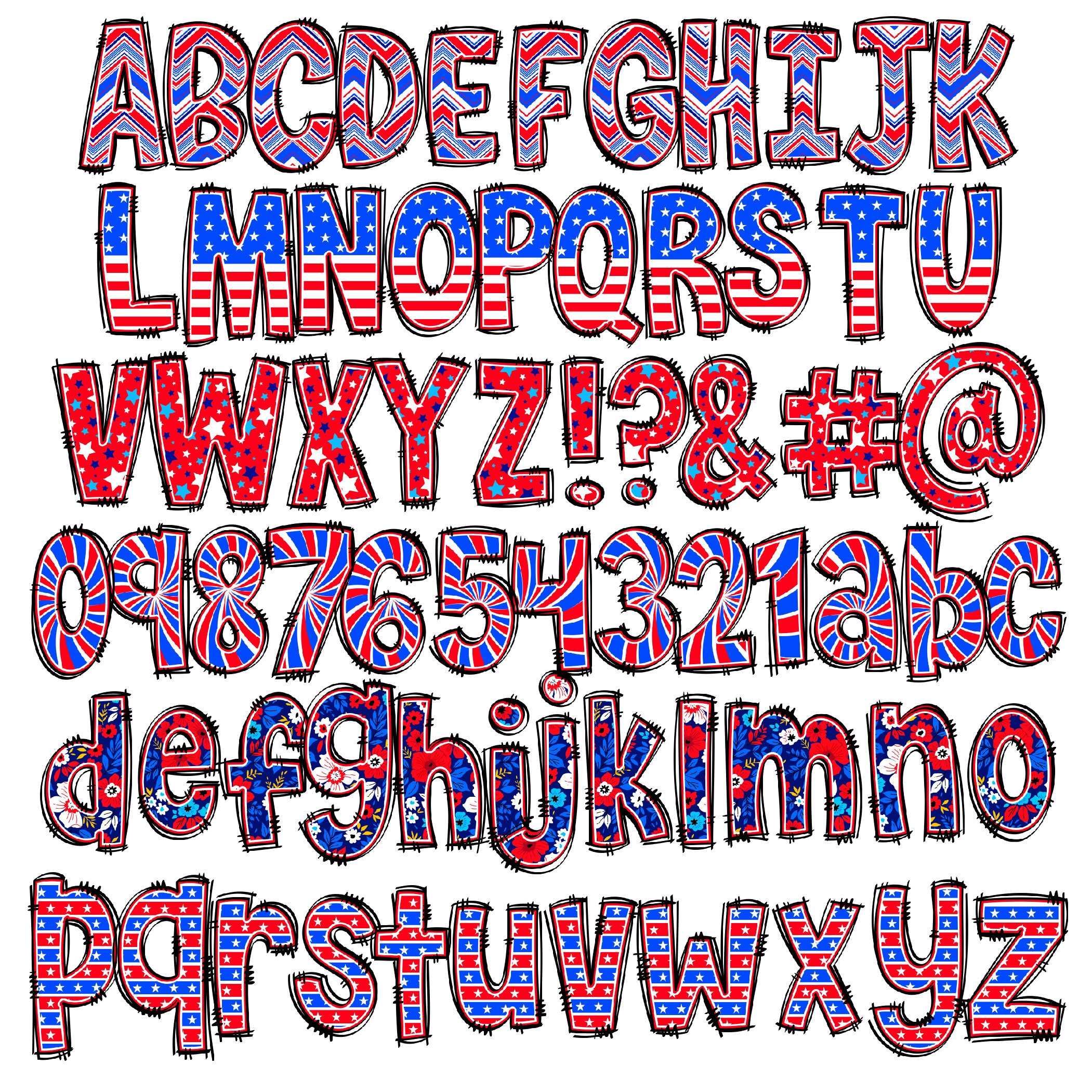 Patriotic Stars N Stripes Pack | FLAG Chevron VS3 Pattern Alphabet, Mix ...
