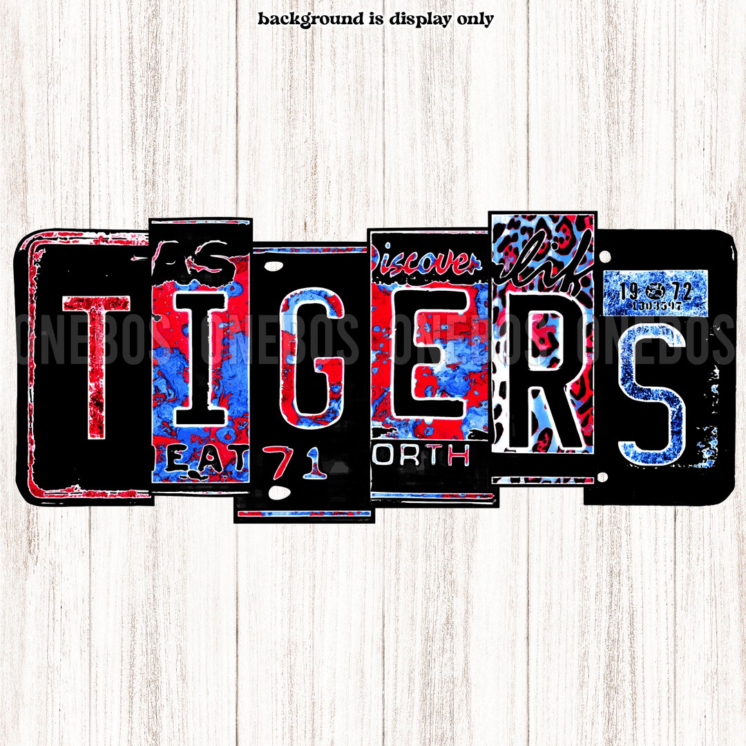 Tigers License Plate PNG, Red & Blue, Black, White, Leopard, Grunge ...