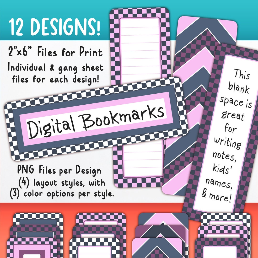Digital Bookmarks (printable), Clipart Bundle Set of 12 | Lined & Blank ...