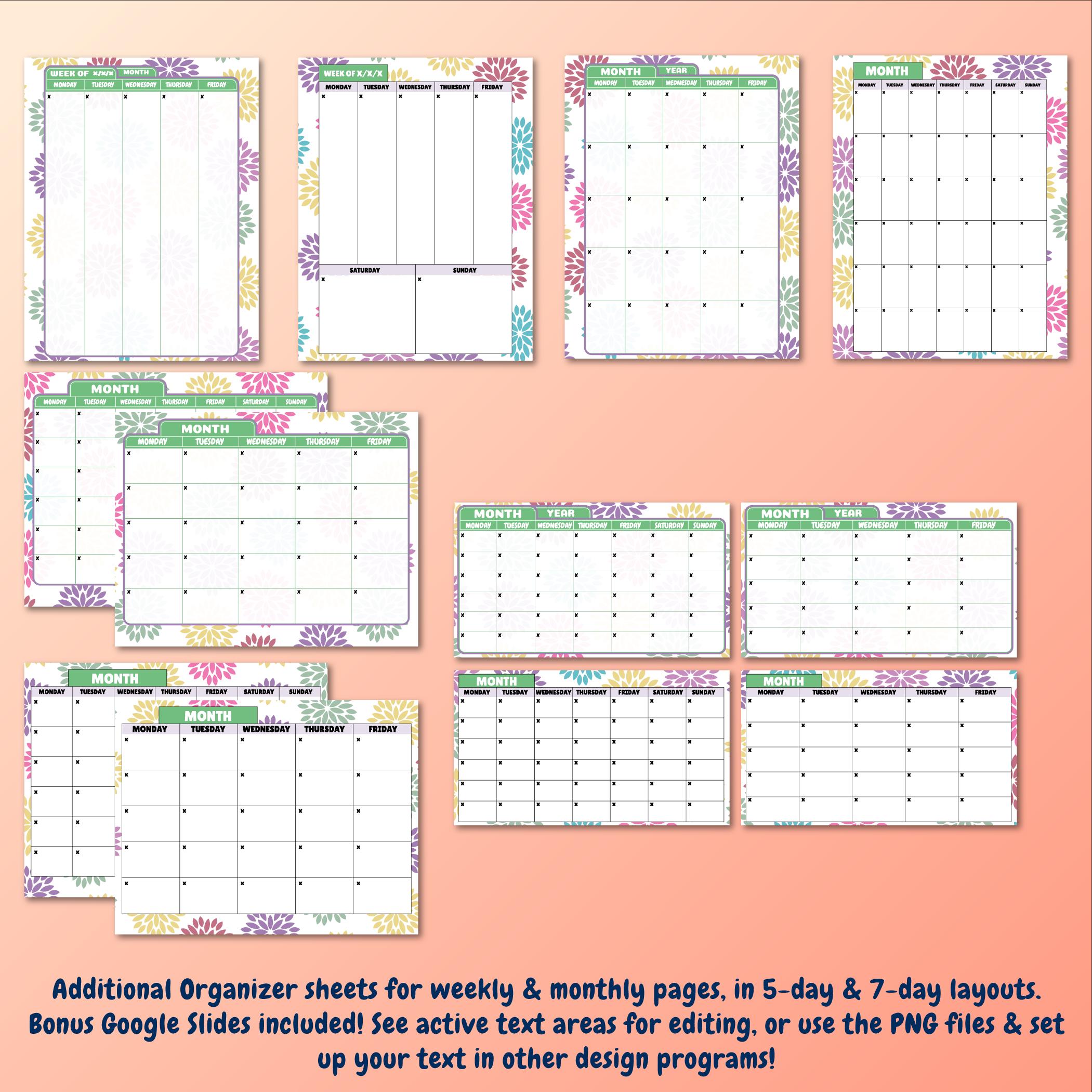Calendar Pack - Editable Daily | Weekly | Monthly | Yearly | Flower ...