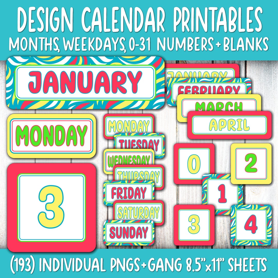 Wall Calendar - Standard - for Teachers | Zebra, Waves, Wavy, Bright ...