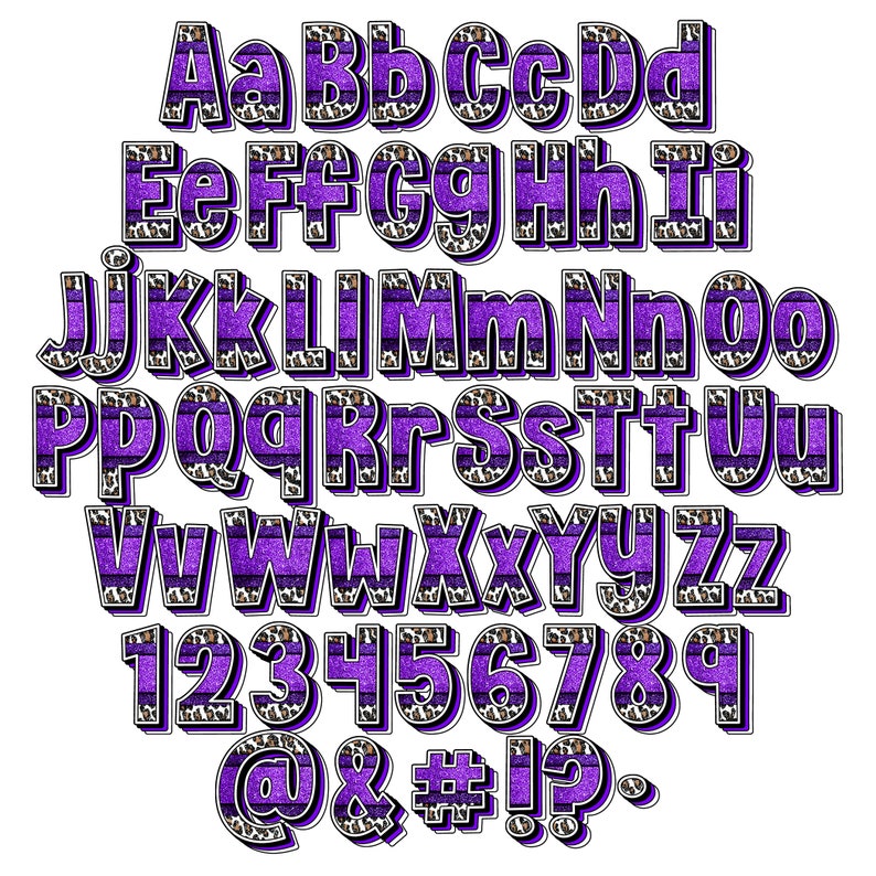 Split Leopard Glitter Alphabet PNG, Purple & White, Cheetah, Digital ...