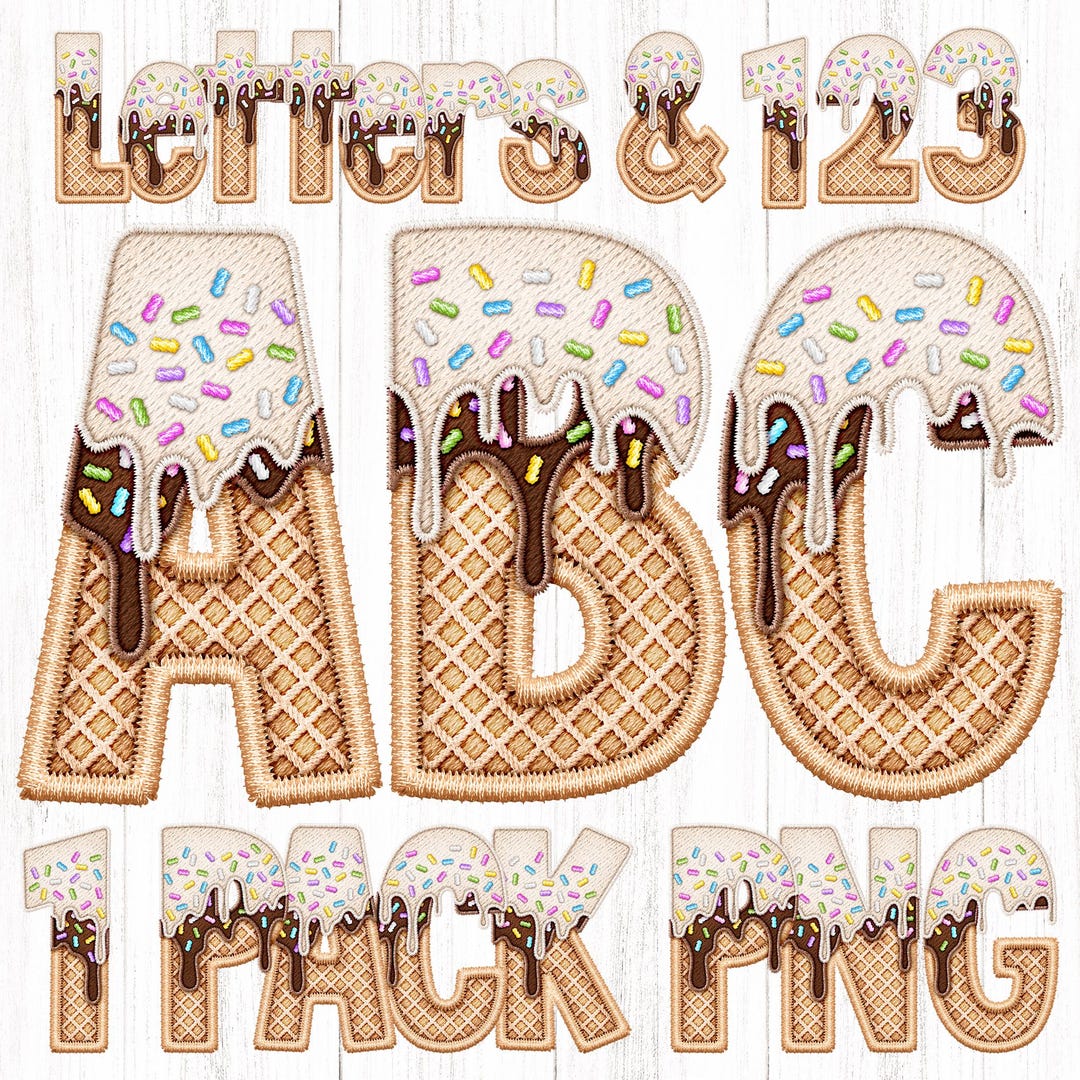 Ice-cream Cone Alphabet PNG, Faux Embroidery Drip Letters, Vanilla ...